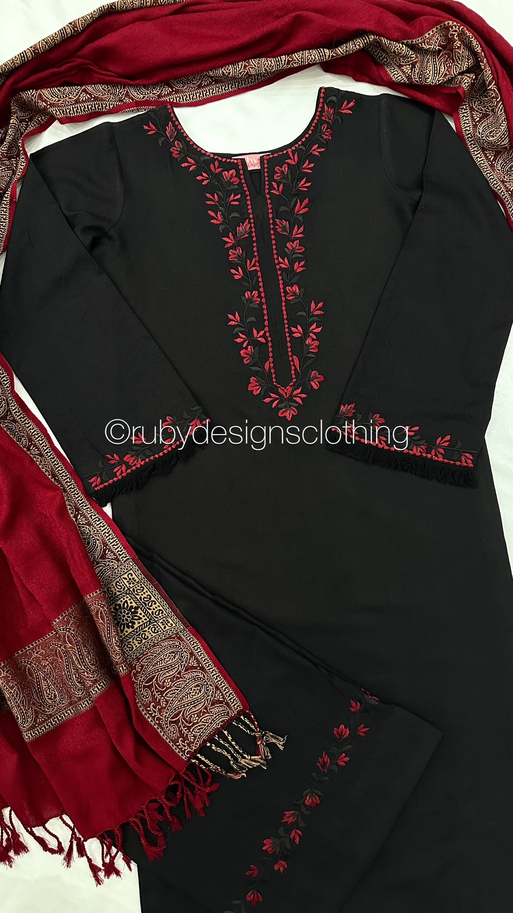 LAYAL - 3 Piece Black Marina Suit with Shawl – Ruby Designs Clothing Ltd