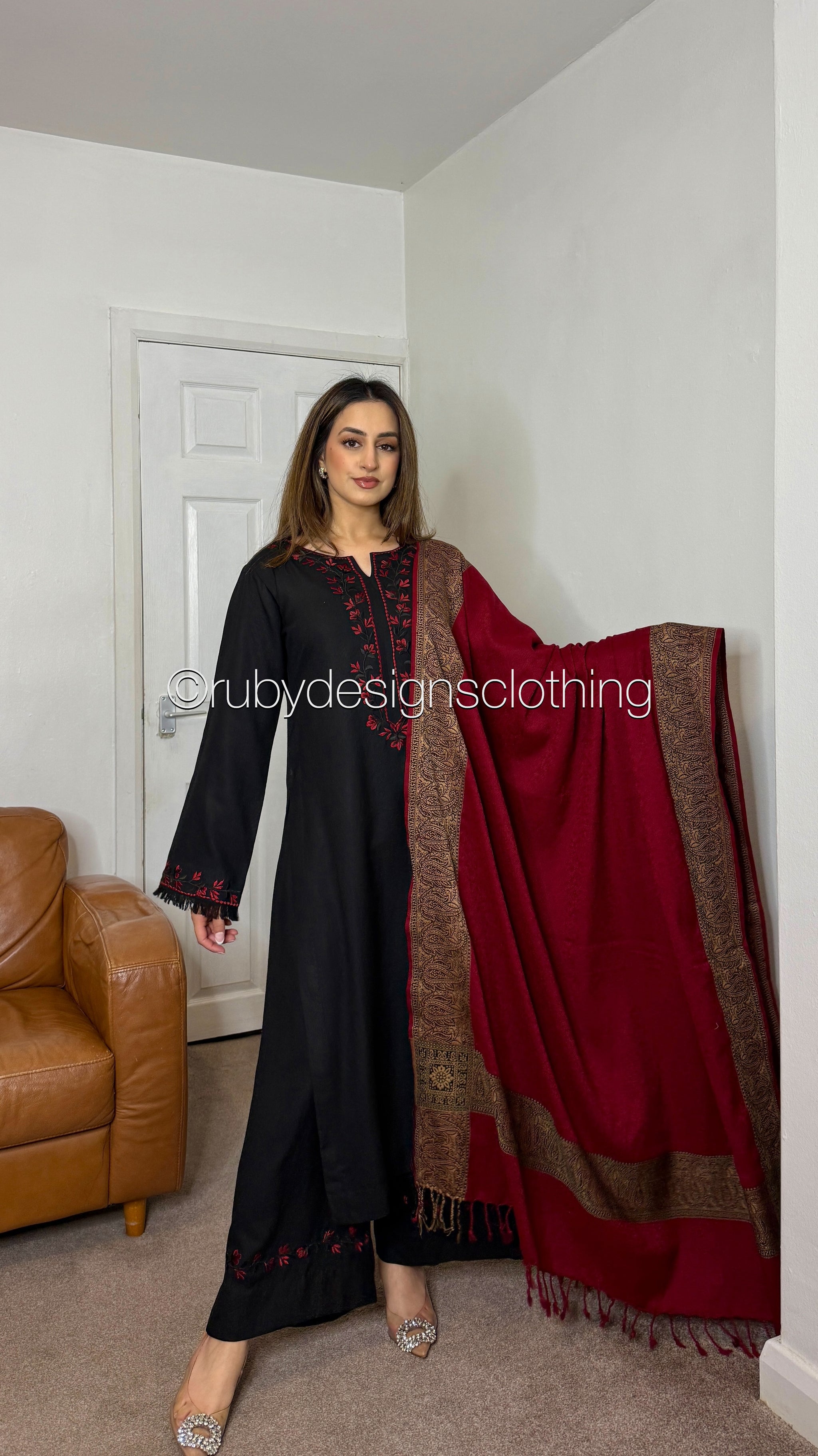 LAYAL - 3 Piece Black Marina Suit with Shawl – Ruby Designs Clothing Ltd