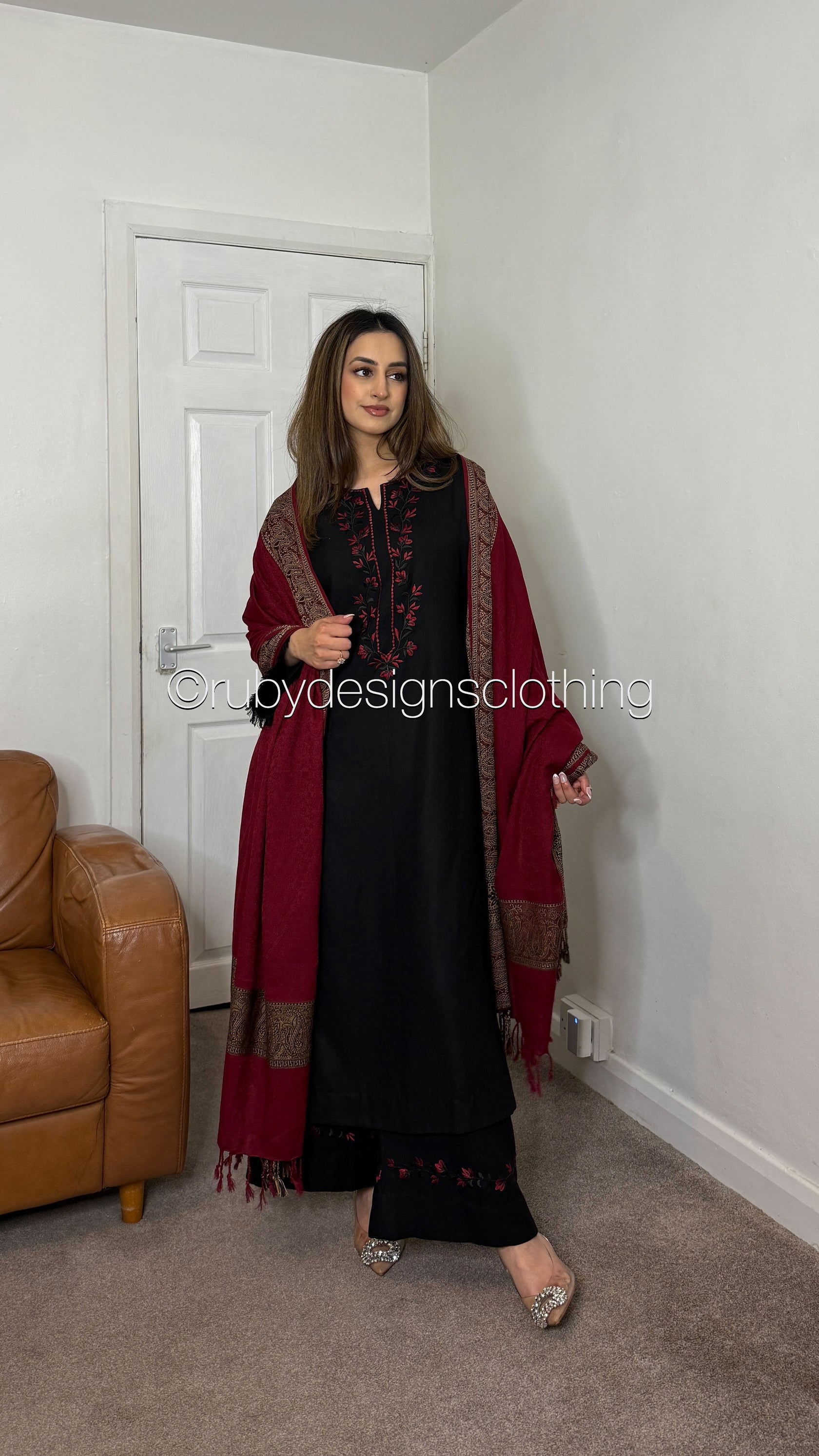 LAYAL - 3 Piece Black Marina Suit with Shawl – Ruby Designs Clothing Ltd