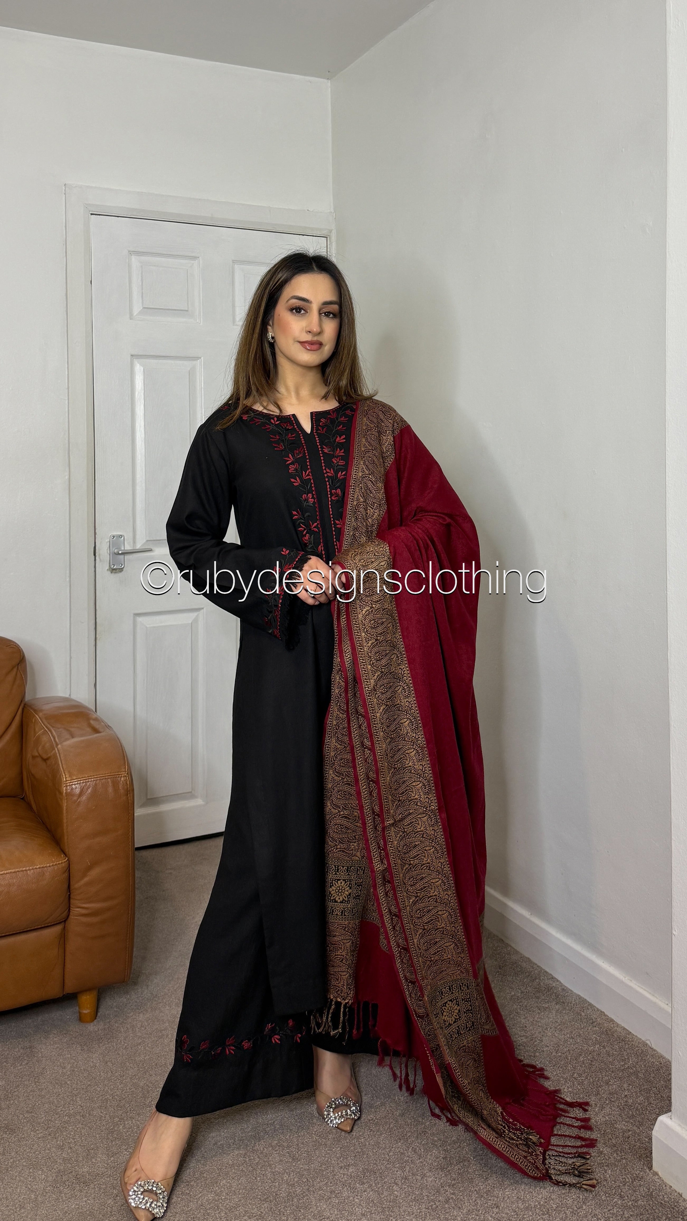 LAYAL - 3 Piece Black Marina Suit with Shawl – Ruby Designs Clothing Ltd