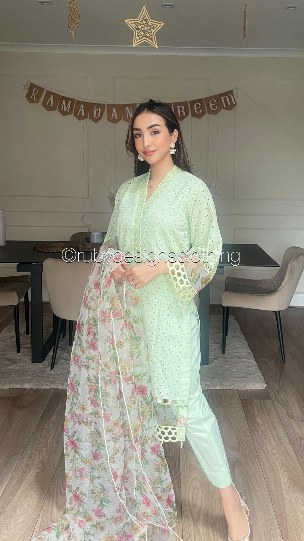 HANA - Brown 3 Piece Linen Suit with Chiffon Dupatta – Ruby Designs ...