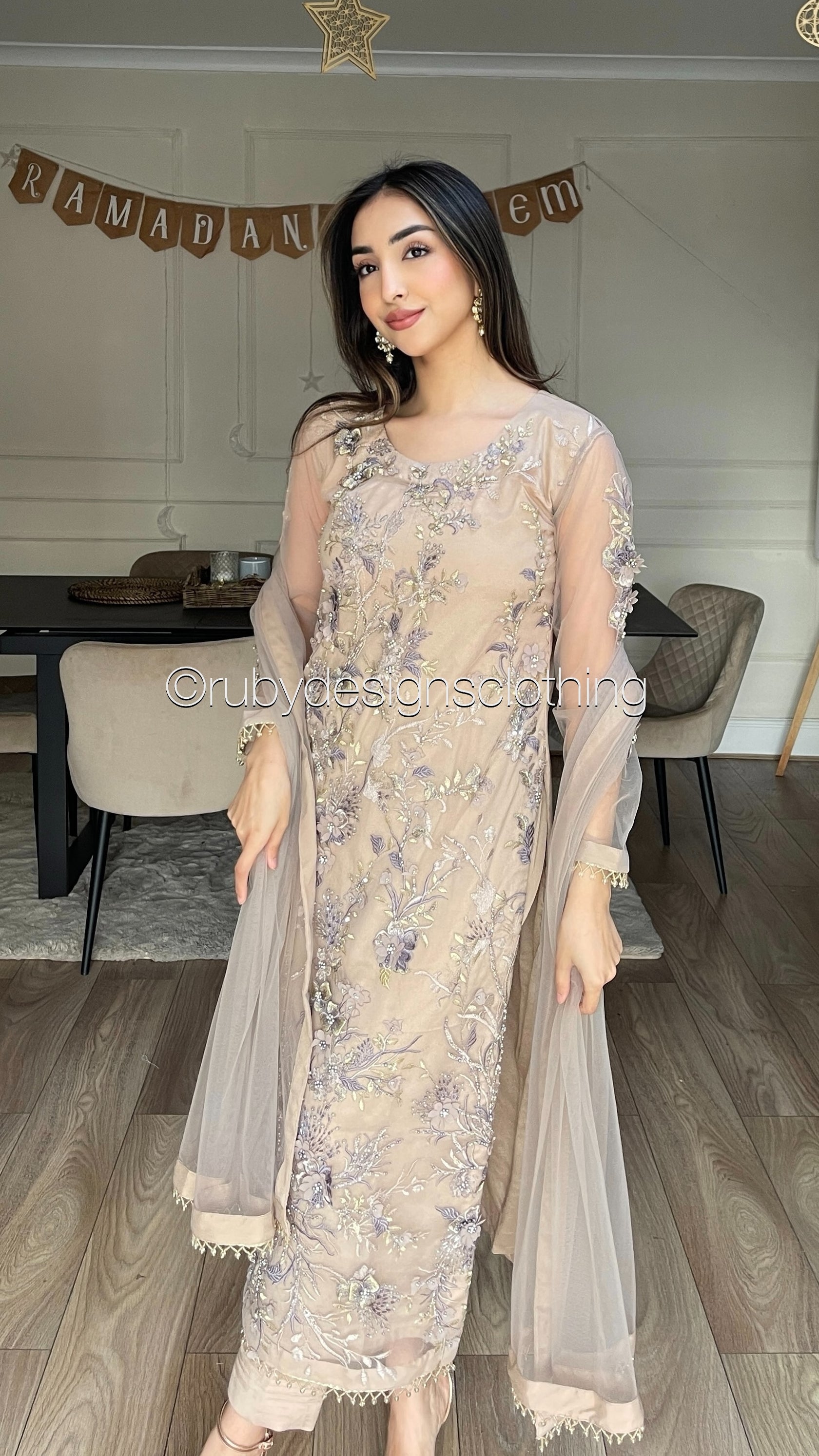 NABA - 3 Piece Latte Net Suit with 3D Detailing – Ruby Designs Clothing Ltd