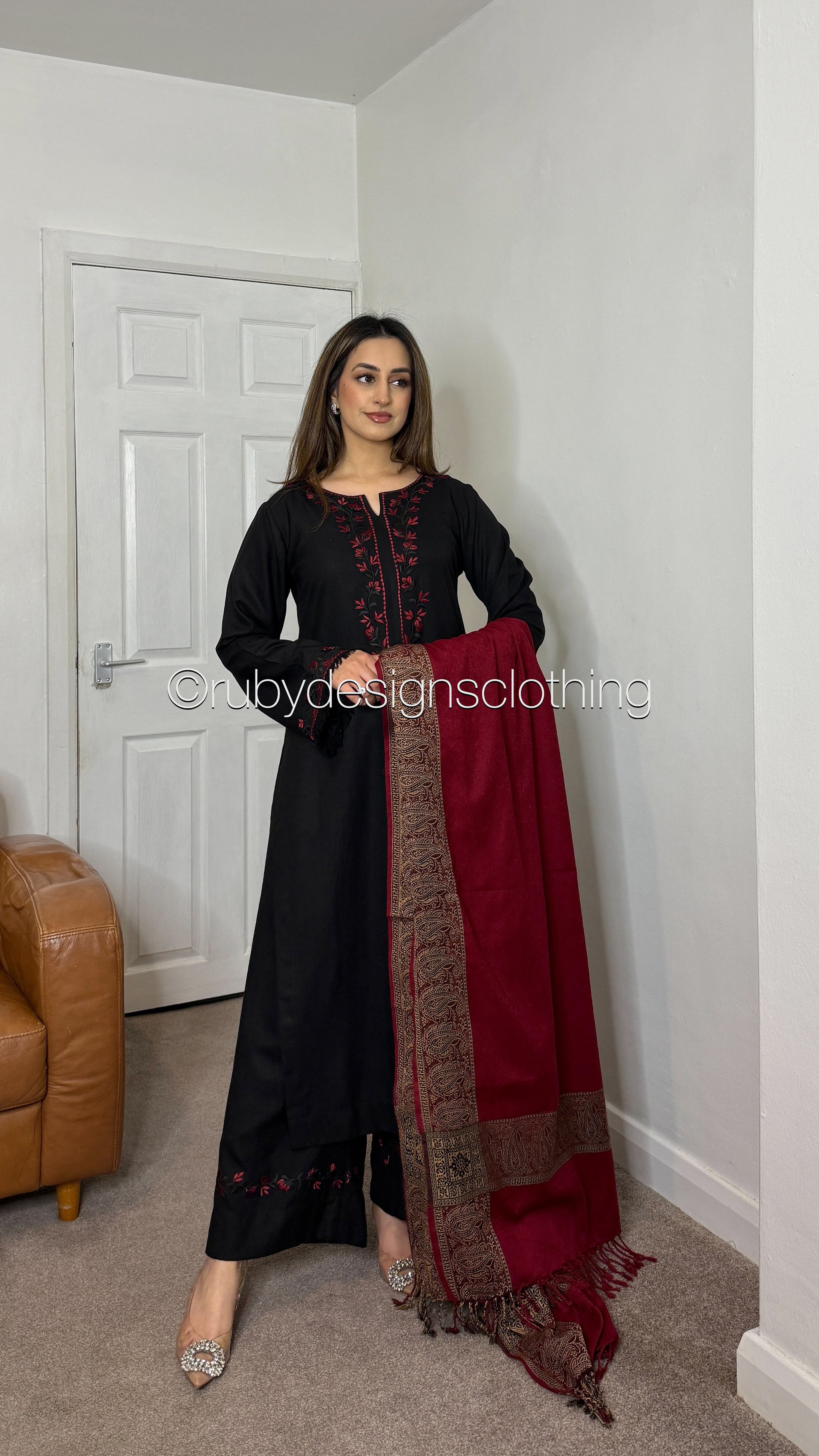 LAYAL - 3 Piece Black Marina Suit with Shawl – Ruby Designs Clothing Ltd