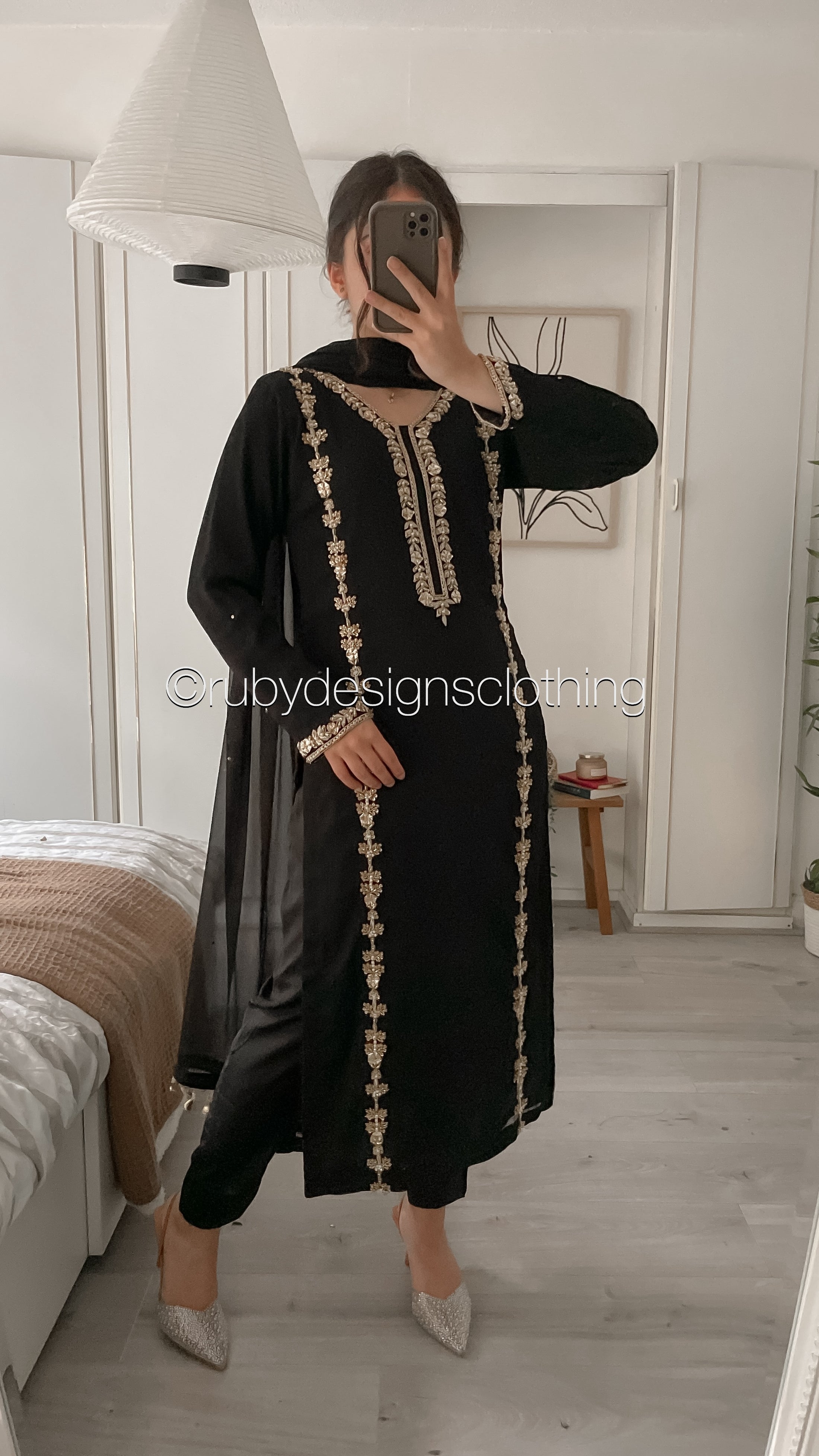 SADAF Black - 3 Piece Black Chiffon Suit with Gota Work – Ruby Designs ...