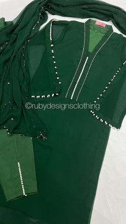 DUA Emerald - 3 Piece Emerald Chiffon Suit with Chiffon Dupatta and Pe ...