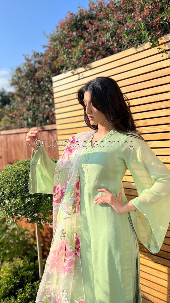 ARIA Sage - 3 Piece Sage Green Chiffon Suit with Chiffon Dupatta – Ruby ...
