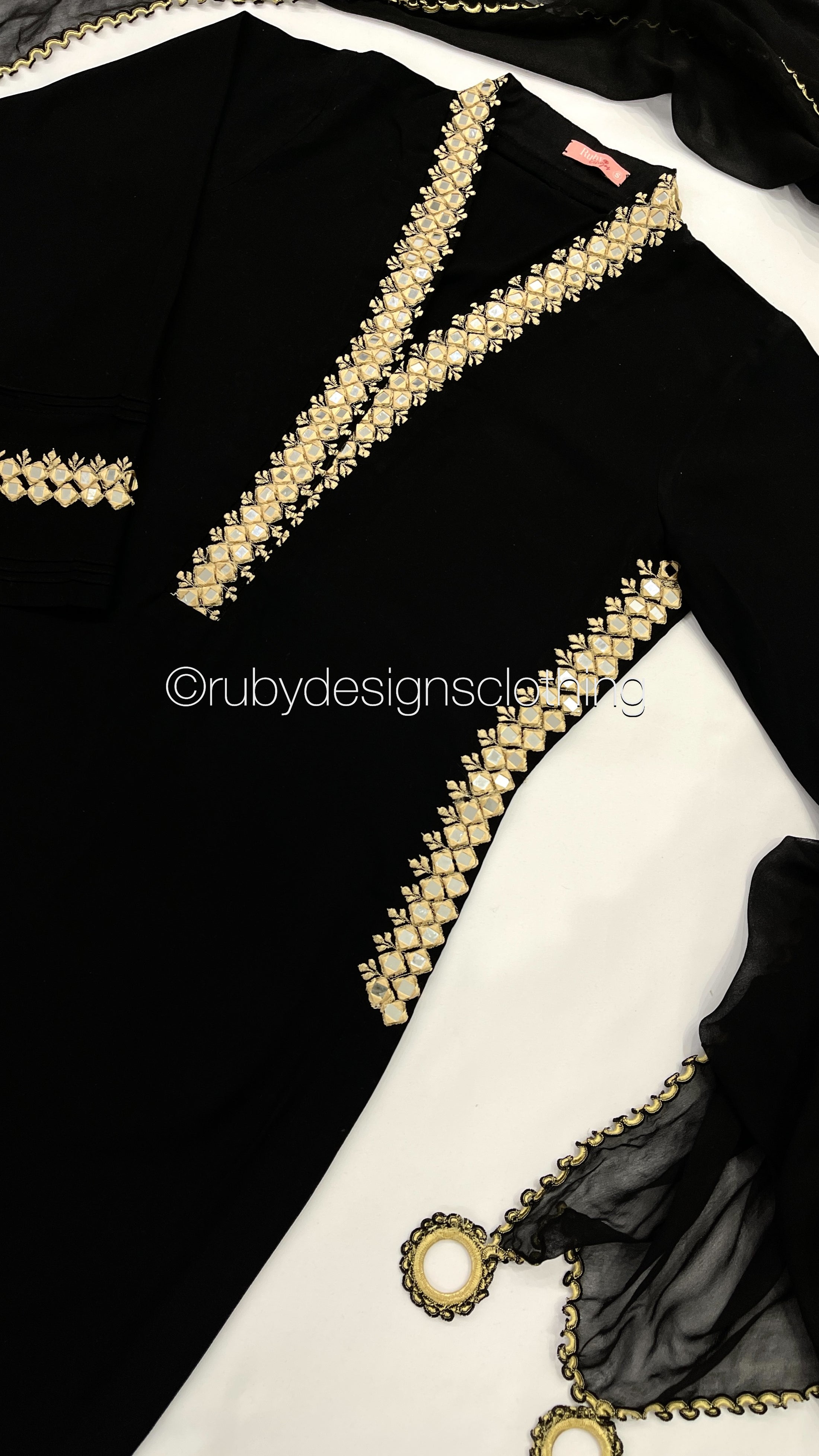 TARA Black - 3 Piece Linen Suit with Mirror Work – Ruby Designs ...