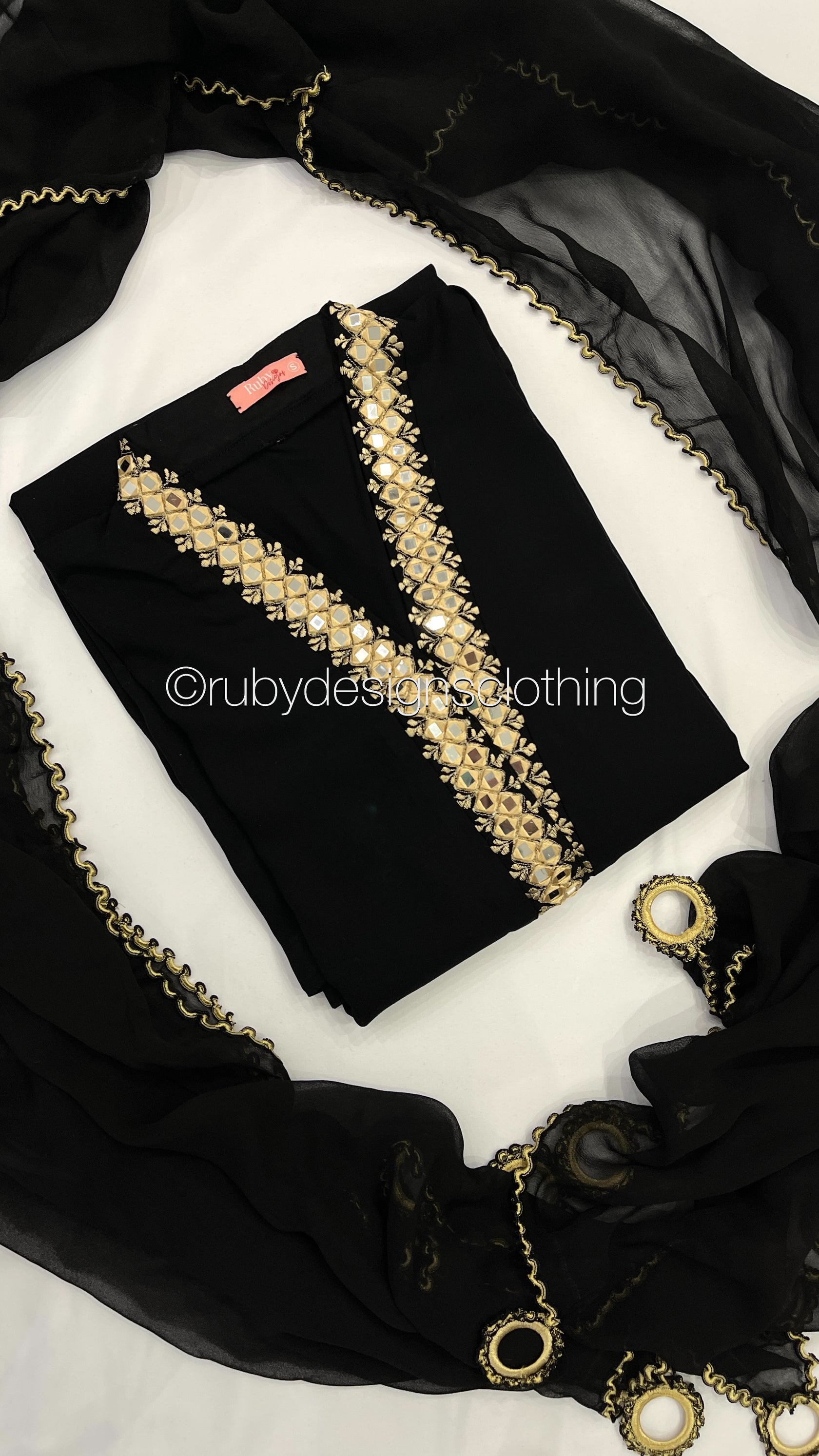 TARA Black - 3 Piece Linen Suit with Mirror Work – Ruby Designs ...